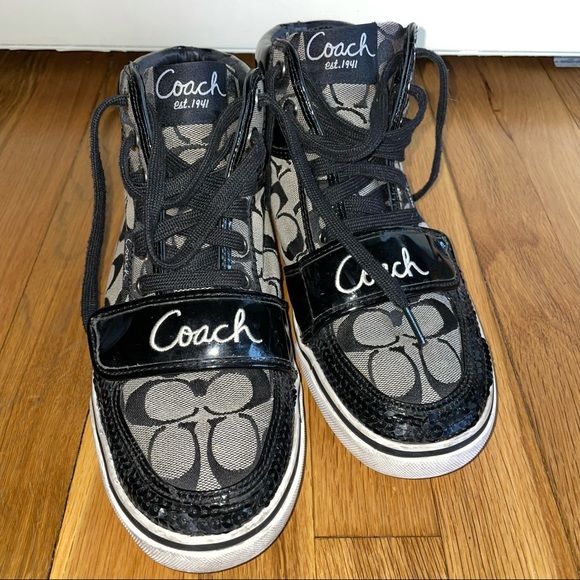 Coach | Shoes | Coach High Top Black Sequin Sneakers Mistie 95 | Poshmark